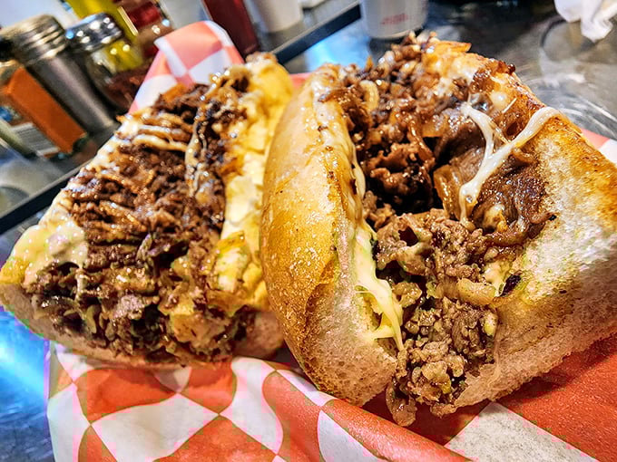 Behold the cheesesteak in its natural habitat – a symphony of beef, cheese, and bread that defines Philadelphia in a single bite.