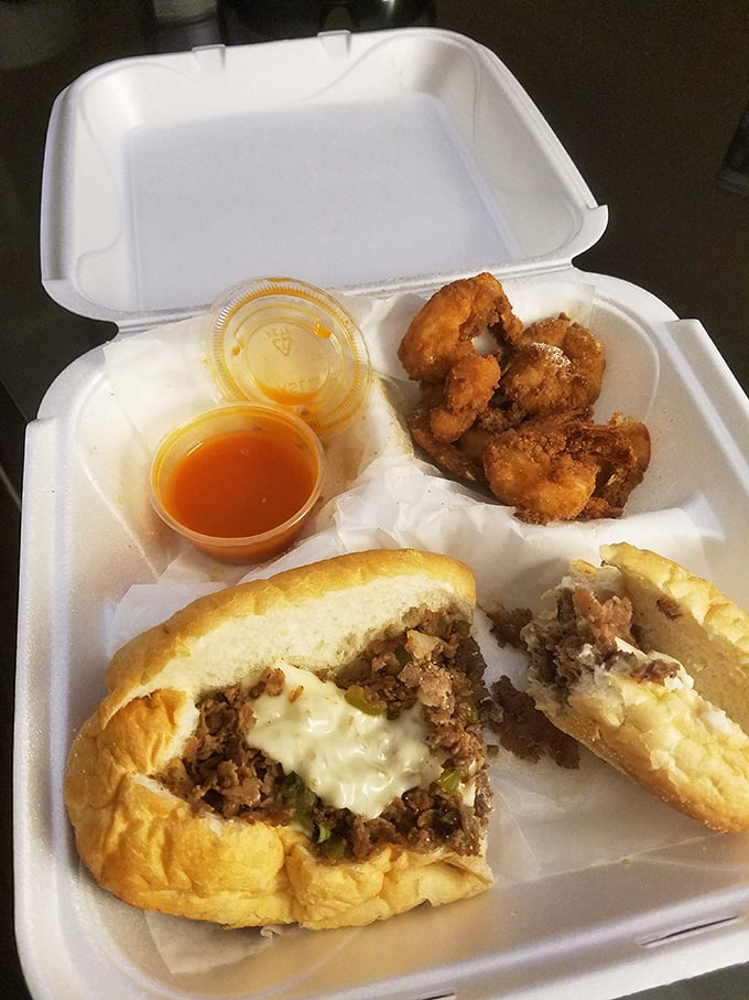 A Philly cheesesteak submarine sandwich proves this kitchen doesn't discriminate – land or sea, they'll fry it perfectly.