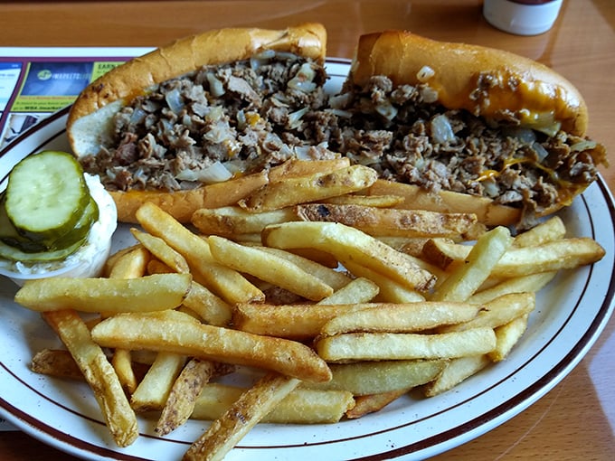 This cheesesteak could make a Philadelphian weep with joy – piled high with thinly sliced beef and served with a mountain of perfectly crisp fries.