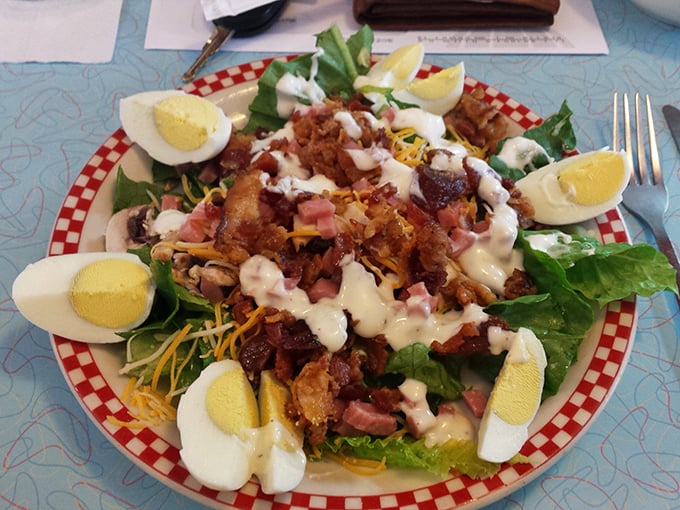 Even the salads here mean business – a protein powerhouse topped with hard-boiled eggs standing guard around the perimeter.