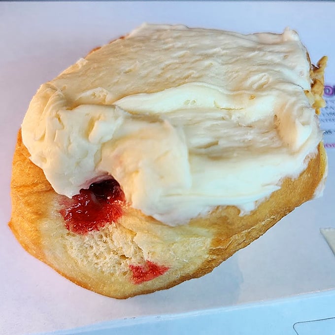 The cherry cheese donut combines two of life's greatest pleasures in one handheld miracle. It's like the dessert equivalent of finding money in your old jacket pocket. 