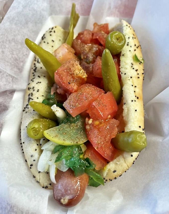 Chicago transplants weep tears of joy at this authentic Windy City dog – a garden of toppings that somehow manages to stay perfectly contained until the final bite.