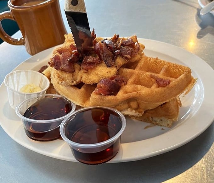 When chicken meets waffle, magic happens – it's like Fred Astaire and Ginger Rogers, but crispier and with syrup.