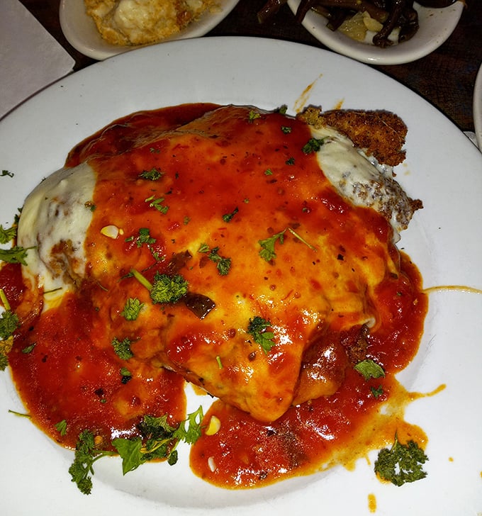This chicken parmesan isn't messing around—it's a saucy, cheesy monument to Italian-American comfort that means business.