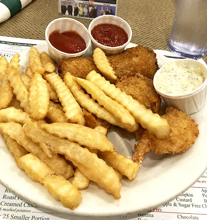Golden-brown chicken tenders and crinkle-cut fries—proof that sometimes the simplest pleasures are worth crossing state lines for.
