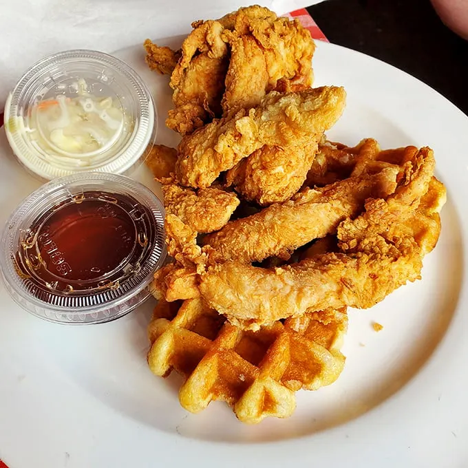 When chicken meets waffle, magic happens – this plate represents breakfast and dinner making beautiful music together.