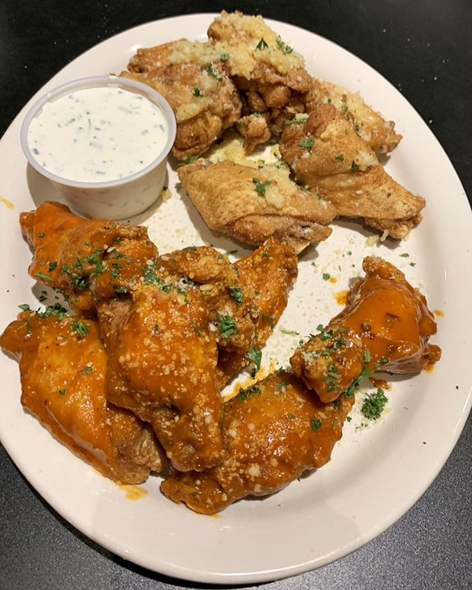 A plate of wings that strikes the perfect balance between crispy exterior and juicy interior—proof that simple food done right is culinary magic.