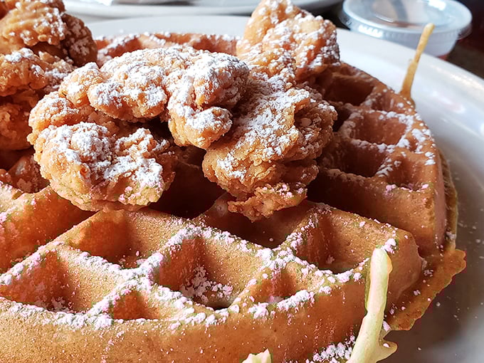 Chicken and waffles: the food equivalent of jazz—seemingly mismatched elements coming together in perfect, powdered-sugar-dusted harmony.