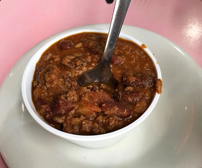 This isn't just chili—it's a spicy, meaty meditation in a bowl that would make even the most dedicated bean counters lose track of their calculations.