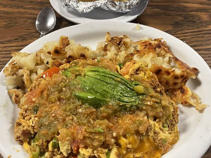 Chorizo scramble bringing the heat to your morning, because sometimes eggs need a wake-up call too.