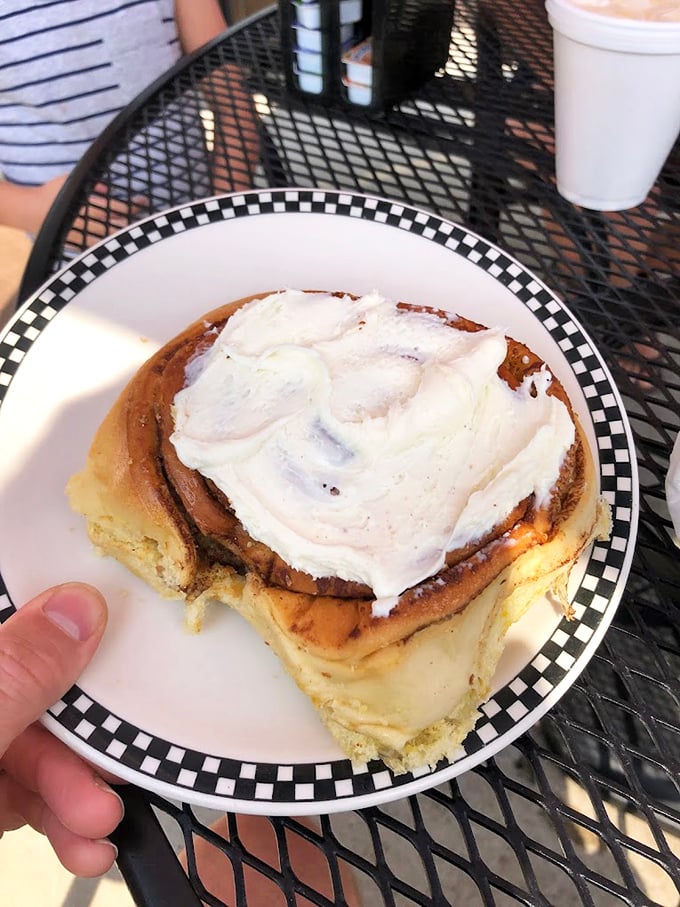 That cinnamon roll could double as a pillow, if pillows were made of sugar, spice, and everything nice.