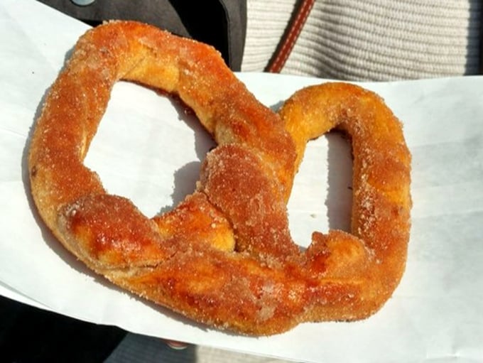 Cinnamon sugar transforms the humble pretzel into dessert territory. Like a donut and pretzel had a beautiful Pennsylvania love child.
