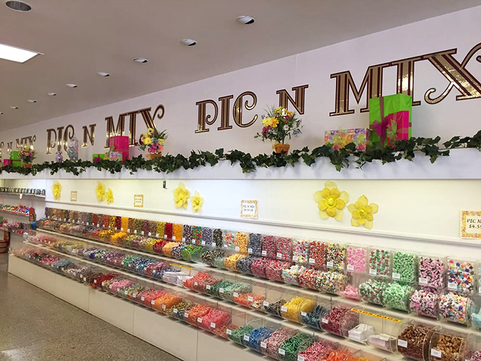 The "Pic N Mix" wall—where candy commitment issues are celebrated and every combination is the right one.