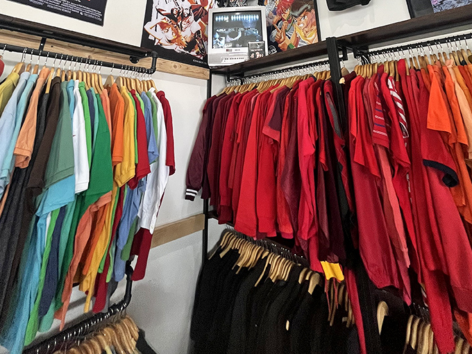 Color-coded clothing racks that would make Marie Kondo weep with joy – finding that perfect red t-shirt has never been so satisfying.