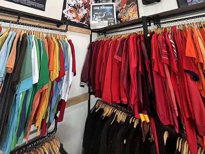 Color-coded clothing racks that would make Marie Kondo weep with joy – finding that perfect red t-shirt has never been so satisfying.