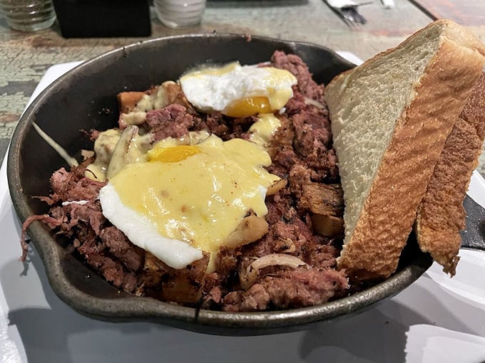Cast iron skillets don't lie – this corned beef hash delivers the kind of hearty satisfaction that makes weekends worthwhile.