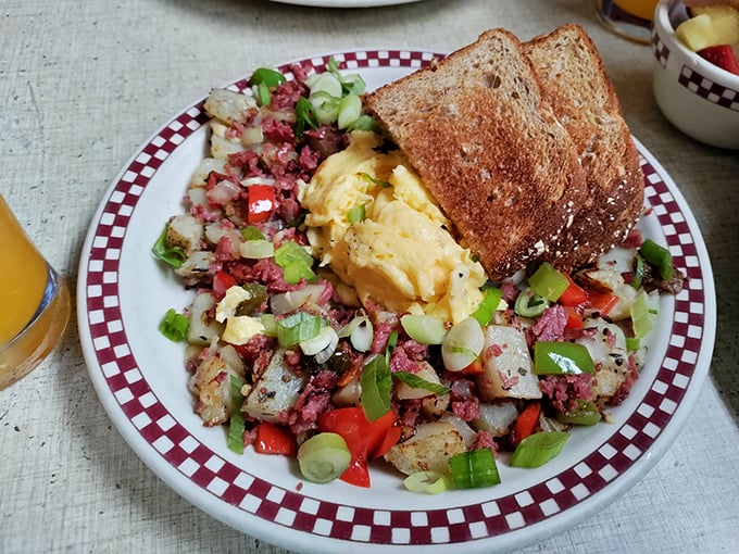 Corned beef hash that doesn't come from a can, paired with eggs and crispy potatoes—the breakfast equivalent of finding front-row concert tickets in your coat pocket.