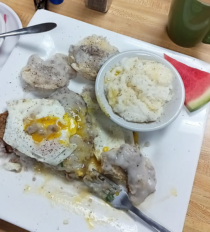 Country-fried steak smothered in that legendary gravy with a sunny-side egg – the breakfast of champions who plan to nap afterward.