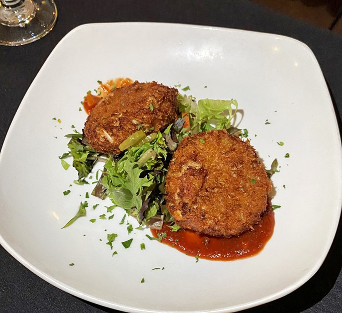 These crab cakes have more lump meat than filler – a rare and beautiful thing in a world of breadcrumb-heavy imposters.