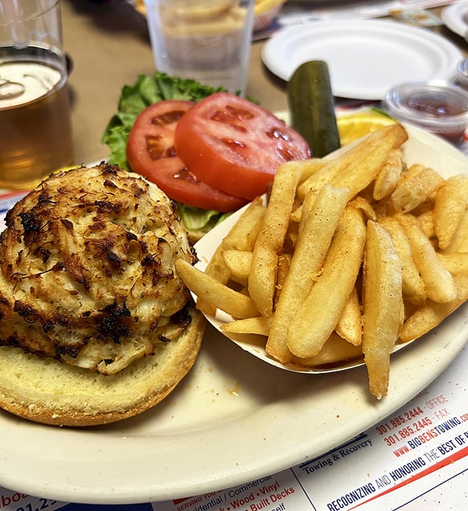 The perfect crab cake sandwich doesn't exi— Oh wait, here it is! Golden-brown perfection with minimal filler, just as Maryland intended.