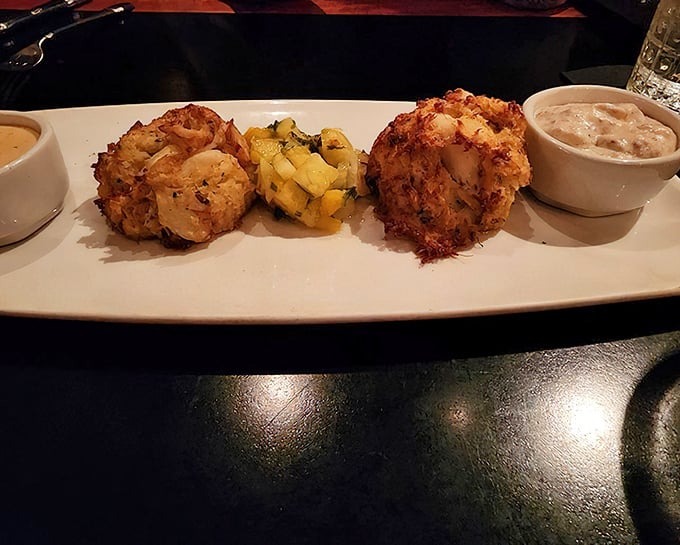 These crab cakes are what Maryland wishes it could make – mostly crab, minimal filler, and flavor that makes you close your eyes in appreciation.