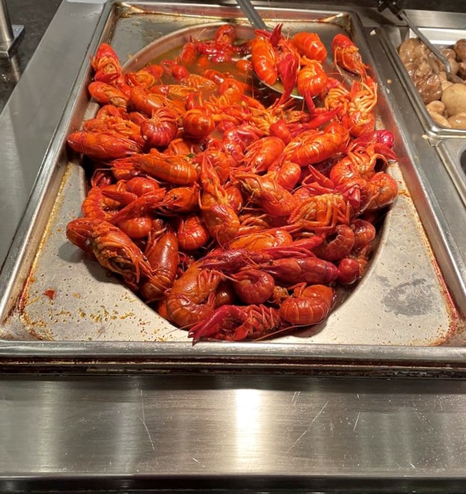 These crawfish, bathed in spices and ready for the taking, are the South Carolina equivalent of winning the seafood lottery.