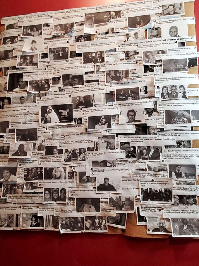 Wall-to-wall celebrity death notices create a sobering timeline of famous departures. Hollywood's ultimate "where are they now?"