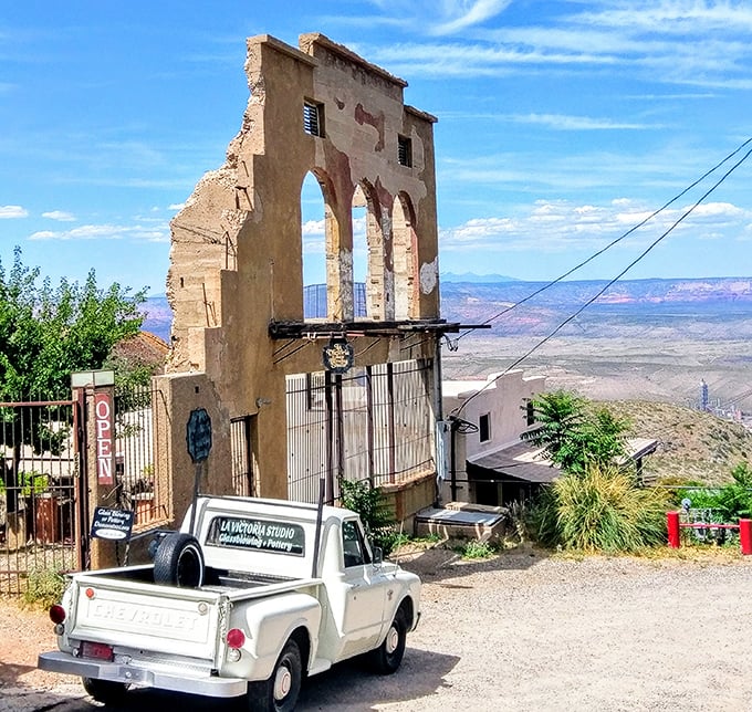 What remains of El Mercado frames the valley view like nature's own IMAX screen – proof that sometimes the best architecture is unfinished.