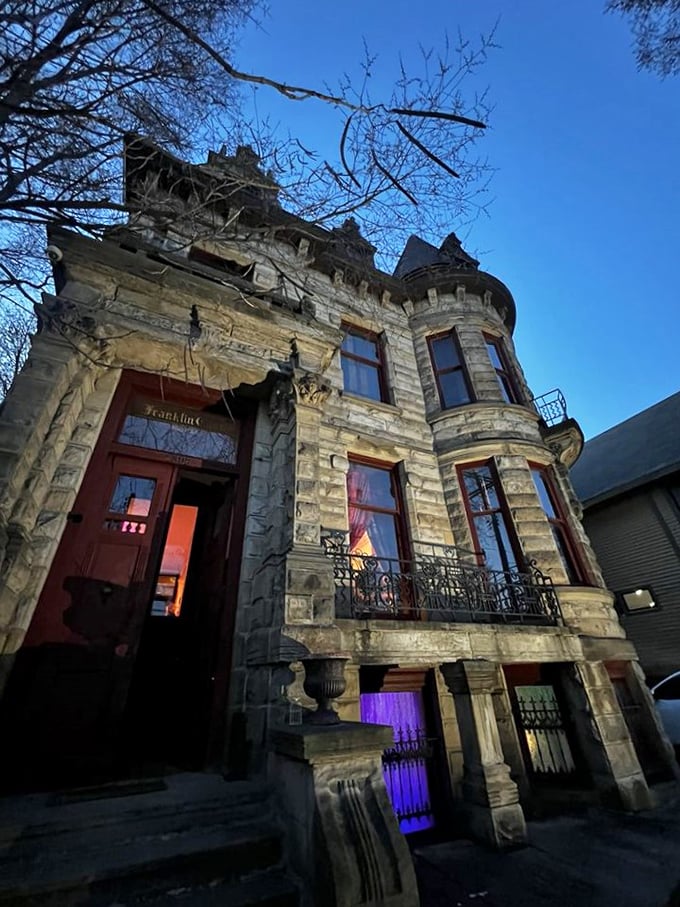 Twilight transforms the castle's exterior into something truly magical – those illuminated windows practically whisper "come inside... if you dare."