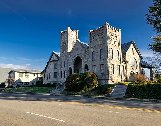 This gothic stone church looks like it could double as a castle in a fairy tale.