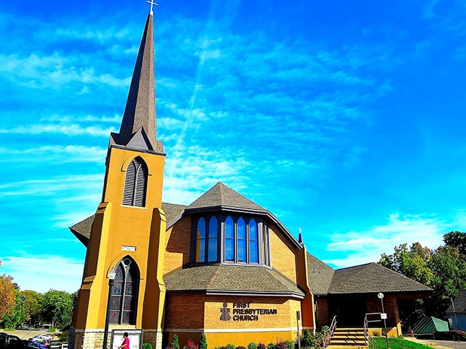 First Presbyterian Church's golden facade and soaring steeple have been catching both sunlight and prayers for generations of Baraboo residents.