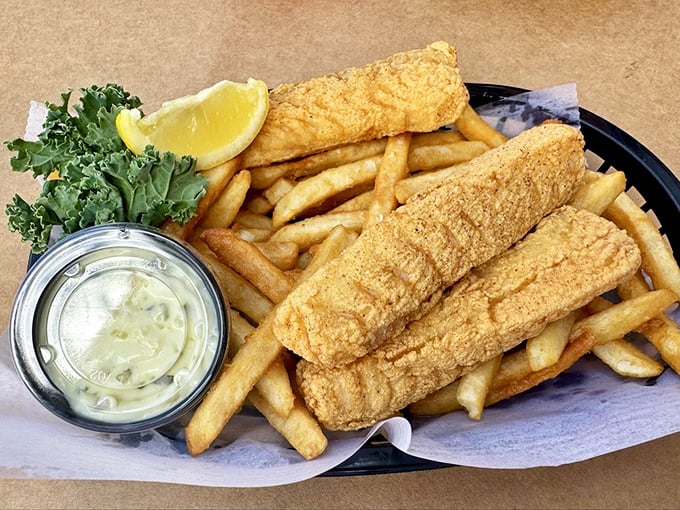 Golden-fried fish and Old Bay-dusted fries—proof that sometimes the simplest pleasures deliver the most profound satisfaction.