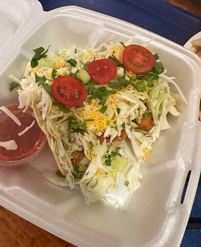 Not your typical Arizona taco. Fresh cabbage, tomato, and cheese crown these crispy fish treasures—proof that seafood can thrive in the desert.