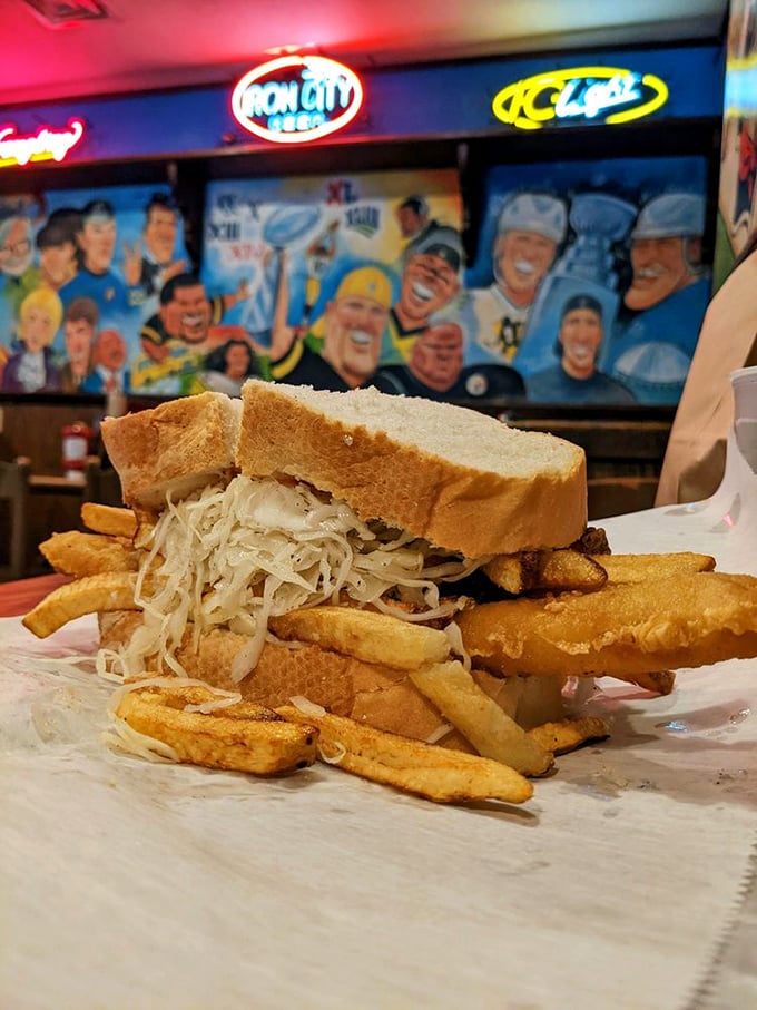 Even the fish sandwich gets the full Pittsburgh treatment – because why should meat have all the fun?