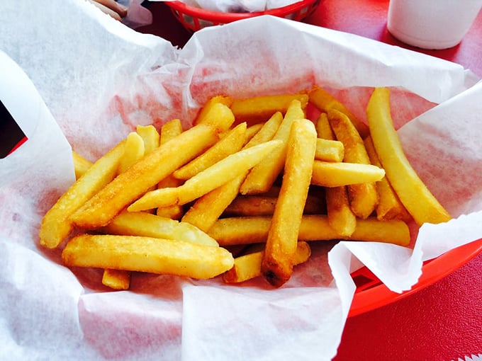 French fries so perfectly golden they deserve their own trophy. Crisp exterior, fluffy interior—the textbook definition of potato perfection.