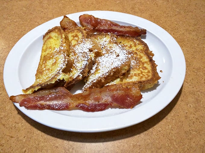 French toast that's achieved the perfect custard-to-crisp ratio – the breakfast equivalent of hitting the lottery on your first try.
