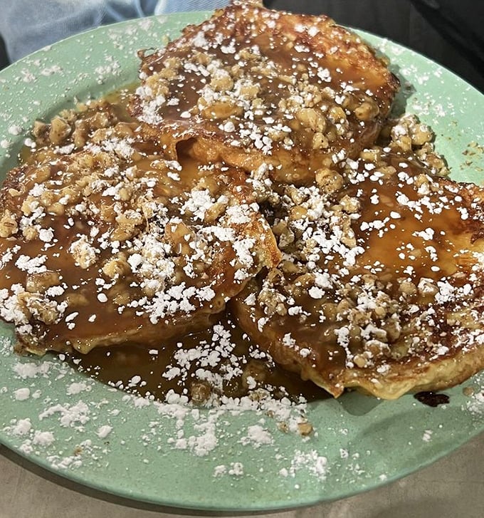 Walnut pancakes dusted with powdered sugar—like autumn in Pennsylvania decided to become breakfast. Worth every sticky-fingered bite.