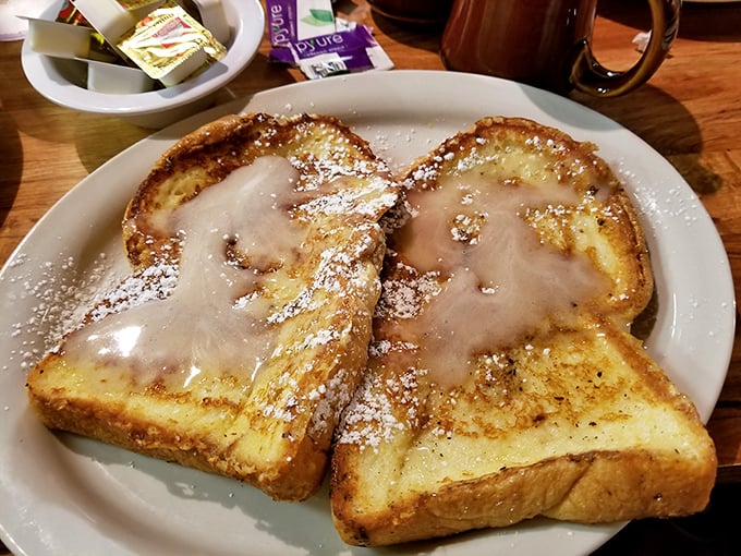 French toast that doesn't just flirt with perfection—it's in a committed relationship. That cinnamon-vanilla aroma is practically visible in the air.