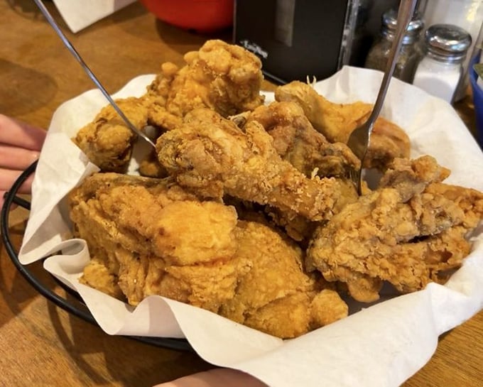 Golden-brown perfection that makes other fried chicken weep with inadequacy. Crispy outside, juicy inside—this is what food dreams are made of.
