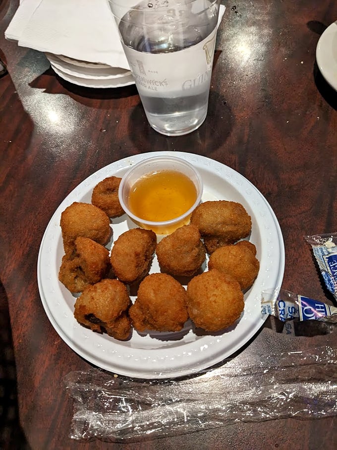 Comfort food philosophers ask: Is there anything more satisfying than a perfectly fried mushroom? Crisp exterior, earthy interior, dipped in tangy sauce—case closed.