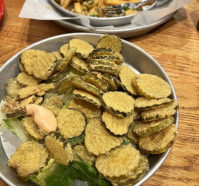 Fried pickles: The snack that makes you wonder why we ever ate pickles any other way. Crispy, tangy perfection with a side of regret—they'll disappear too quickly.