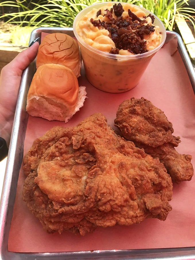 Southern fried chicken and mac & cheese—proof that Pecan Lodge isn't just a one-trick pony. This is comfort food's graduation ceremony.