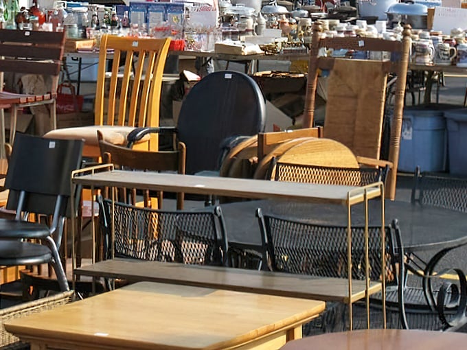 Furniture shopping with a side of time travel—these chairs have stories to tell, if only they could talk between bargaining sessions.