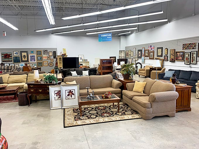 Living room vignettes worthy of a catalog spread show how pre-loved furniture can create spaces with character and comfort without breaking the bank.