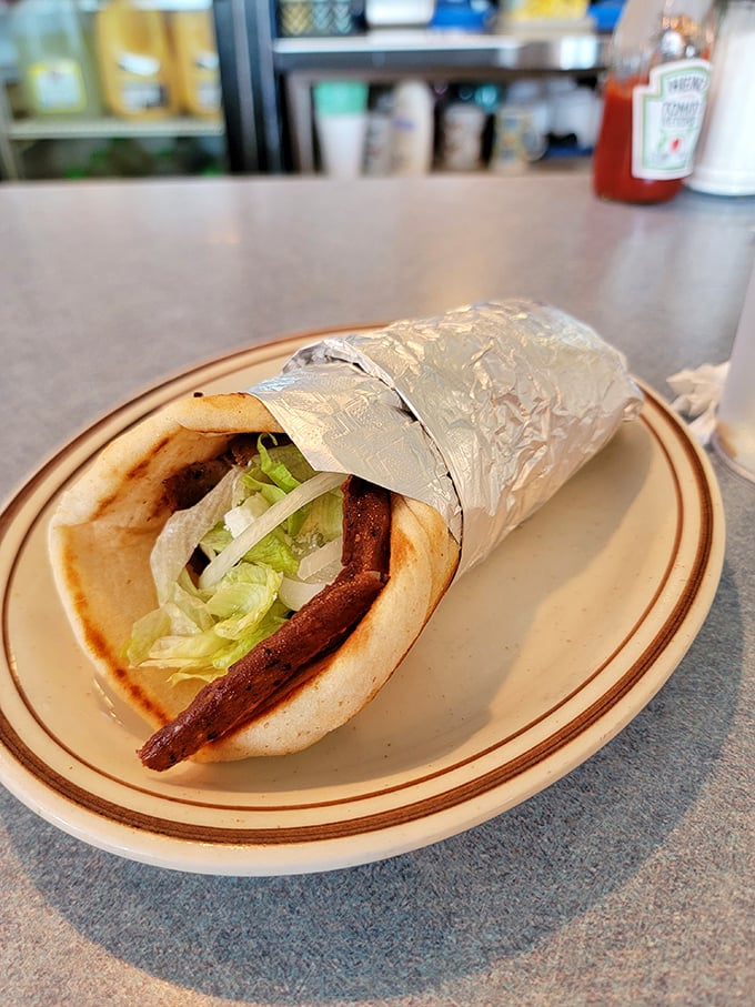 The gyro – where lettuce, meat, and pita come together like old friends reuniting after too long apart.