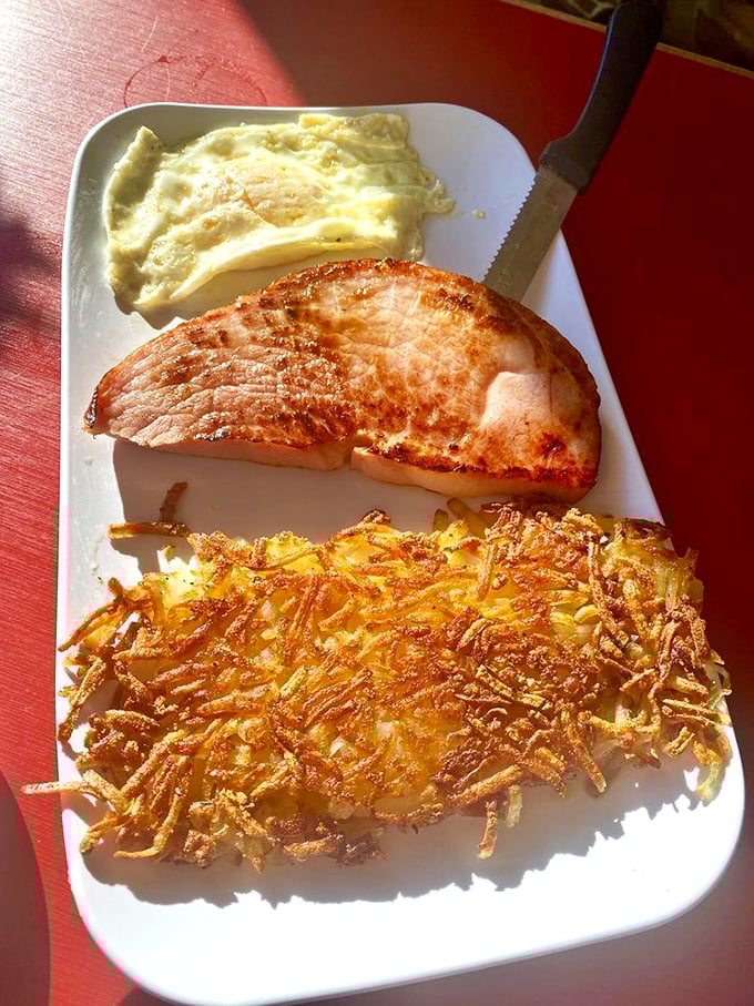 These hash browns deserve their own Instagram account – crispy, golden lattice work that makes French fries look like underachievers.