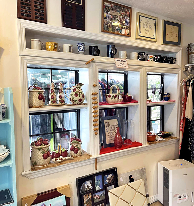 The home décor section doubles as a time machine. Those strawberry canisters would make your grandmother swoon with nostalgia.