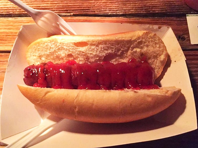 Even the hot dog gets the royal treatment here – nestled in a proper bun and adorned with enough toppings to make it feel like the burger's worthy sidekick.