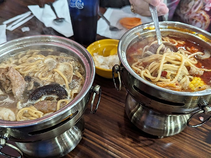 Hot pot stations bubble with aromatic broths, turning your meal into an interactive adventure of flavors and fun.