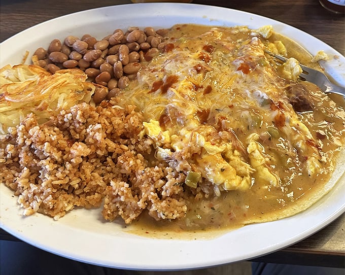Huevos Rancheros that could solve international conflicts – a diplomatic alliance of eggs, beans, and sauce that creates harmony on a single plate.